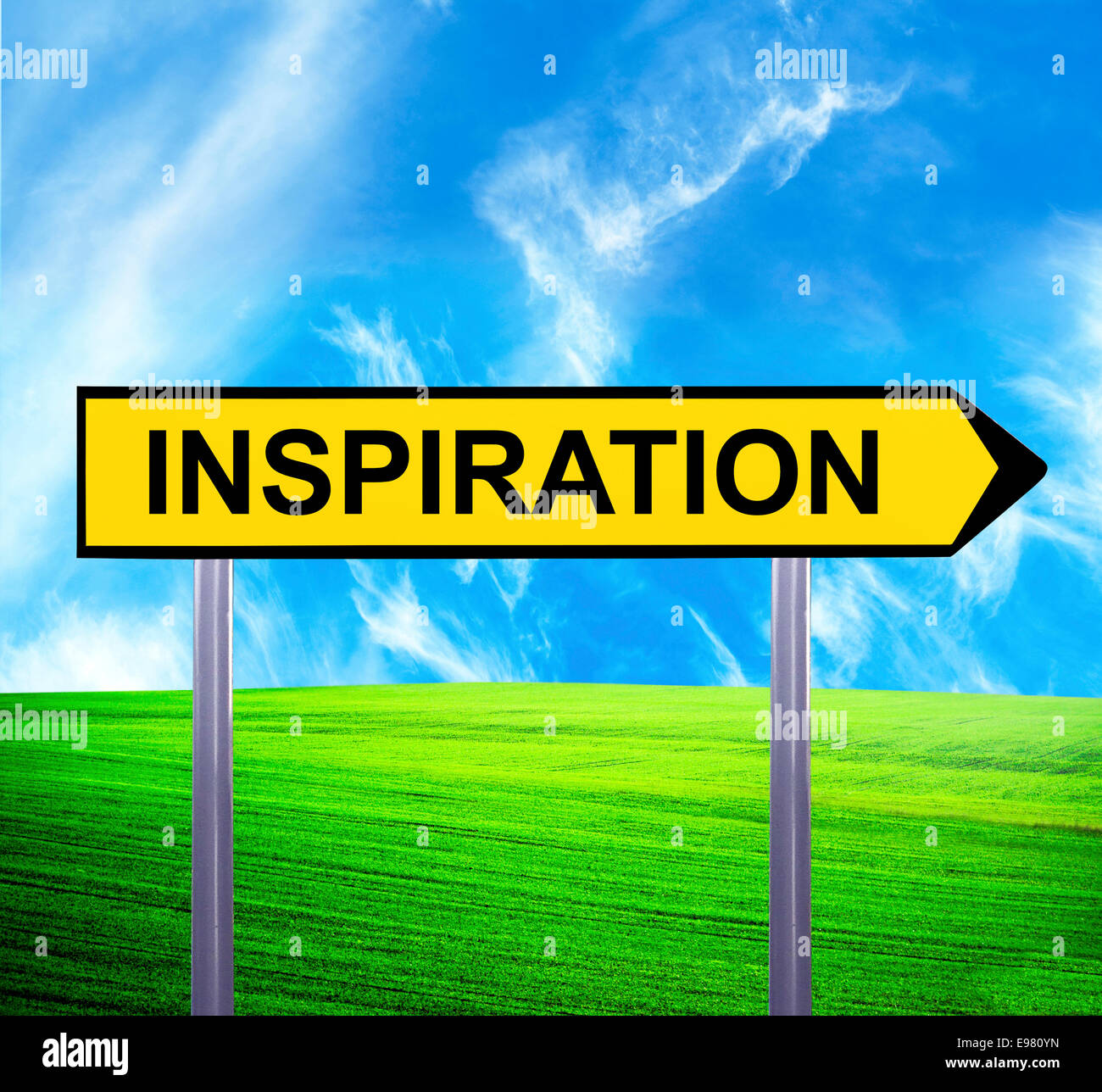 Conceptual arrow sign against beautiful landscape with text ...