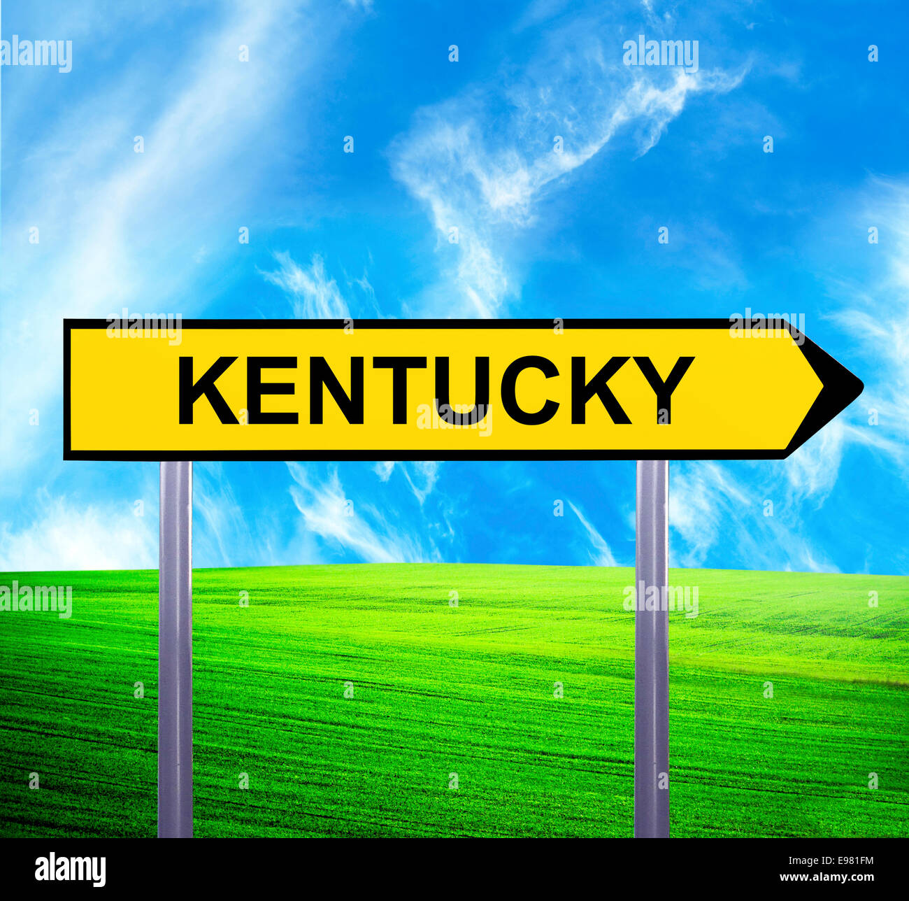 Conceptual arrow sign against beautiful landscape with text - KENTUCKY ...