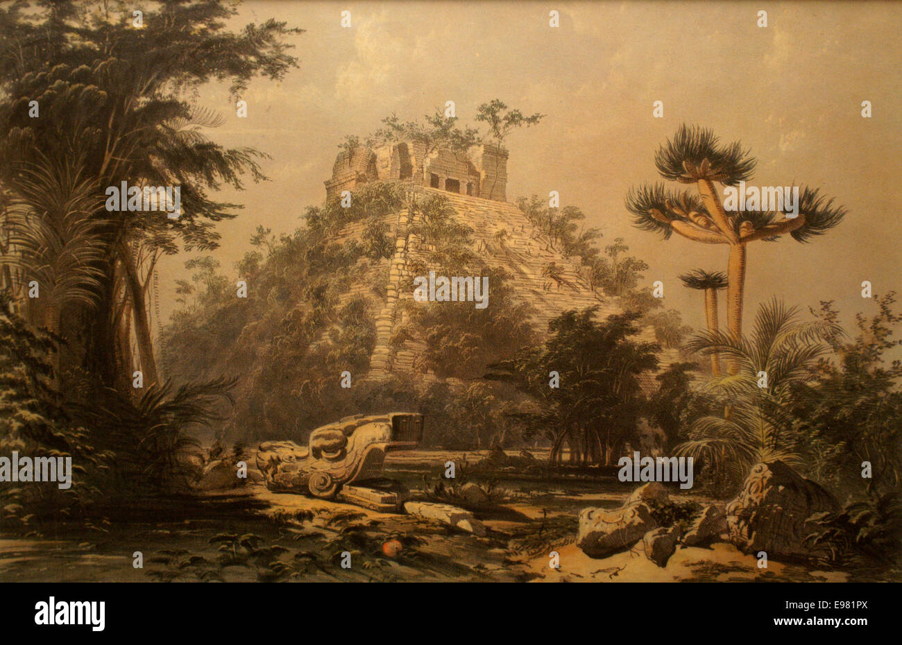 Nineteenth century lithograph entitled El Castillo, Chichen Itza by ...