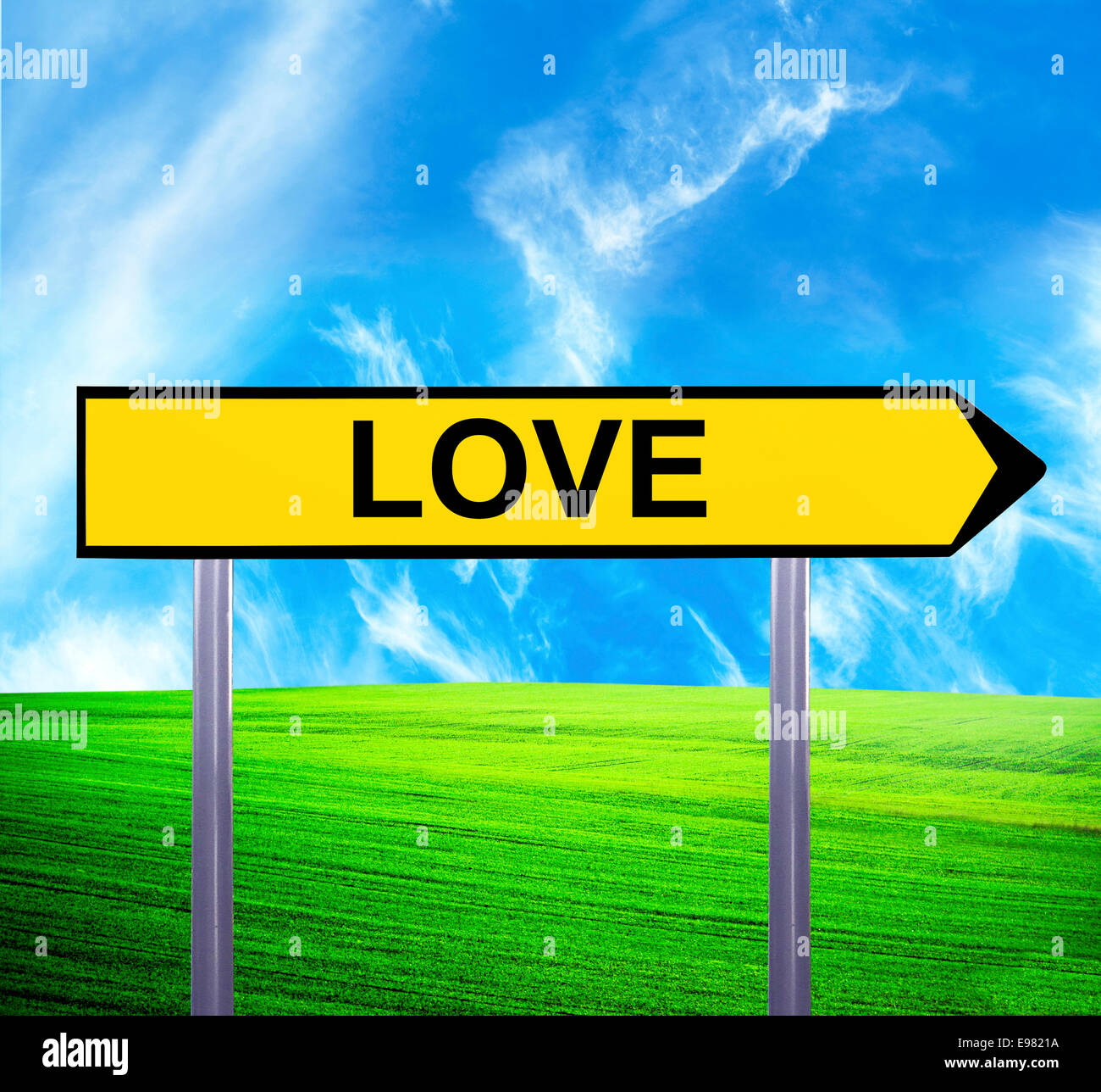 Conceptual arrow sign against beautiful landscape with text - LOVE ...