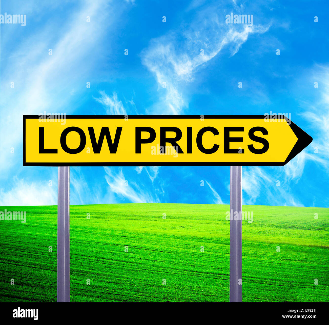 Conceptual arrow sign against beautiful landscape with text - LOW ...
