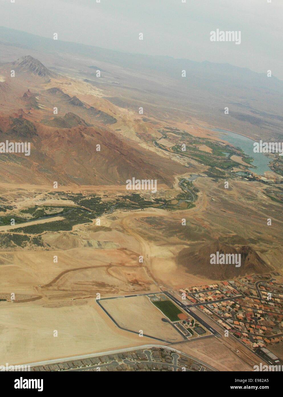 Aerial view roads buildings mountains in Arizona. Color patterns ...