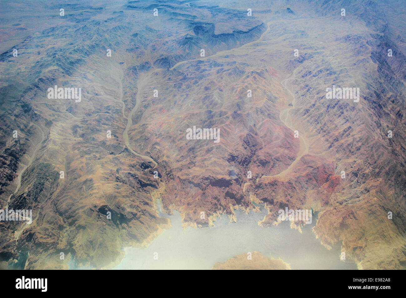 Aerial view of water, canyons and water in Arizona. Color and patterns ...
