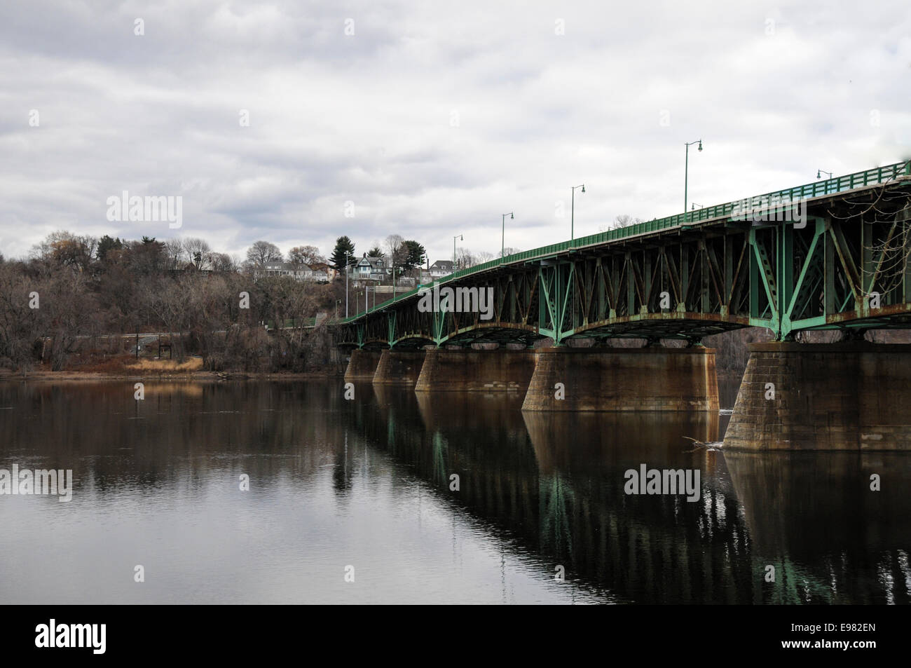 View North End bridge spanning Connecticut river to city Springfield ...