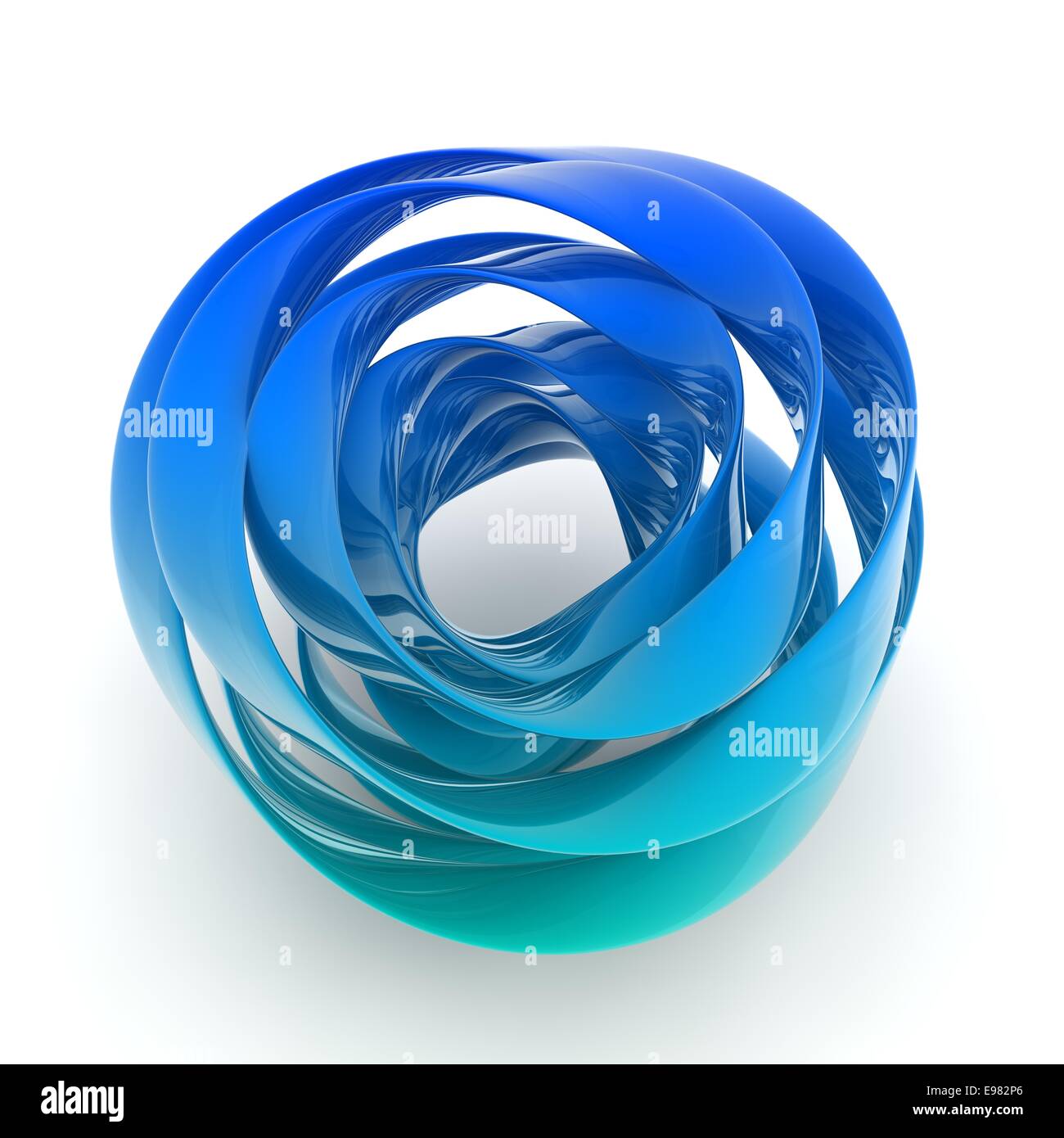 3D blue metallic curve surface shape isolated on white background Stock ...