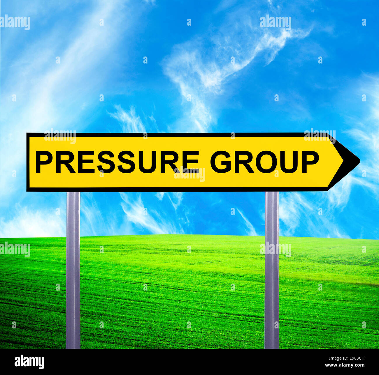 Conceptual arrow sign against beautiful landscape with text - PRESSURE ...
