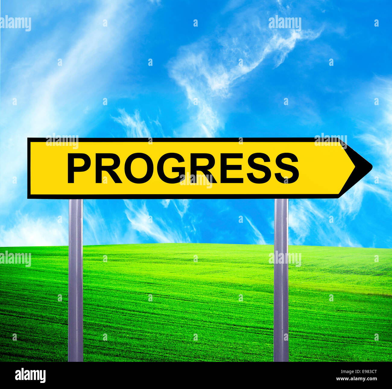 Conceptual arrow sign against beautiful landscape with text - PROGRESS ...