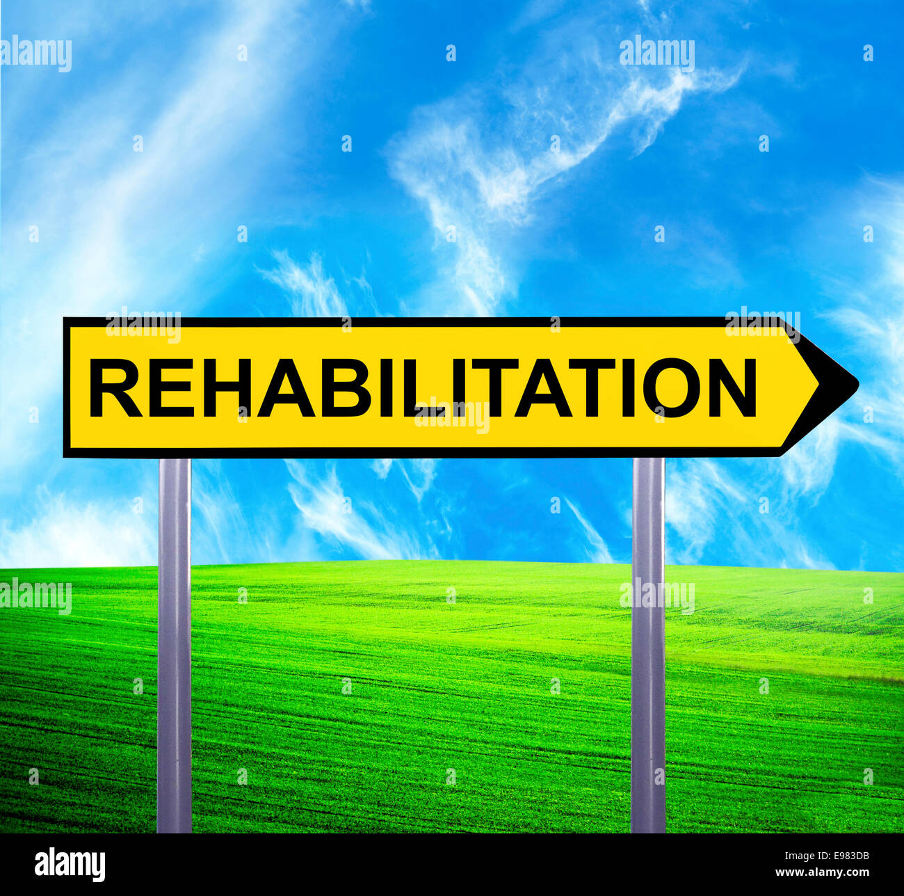 Conceptual arrow sign against beautiful landscape with text ...