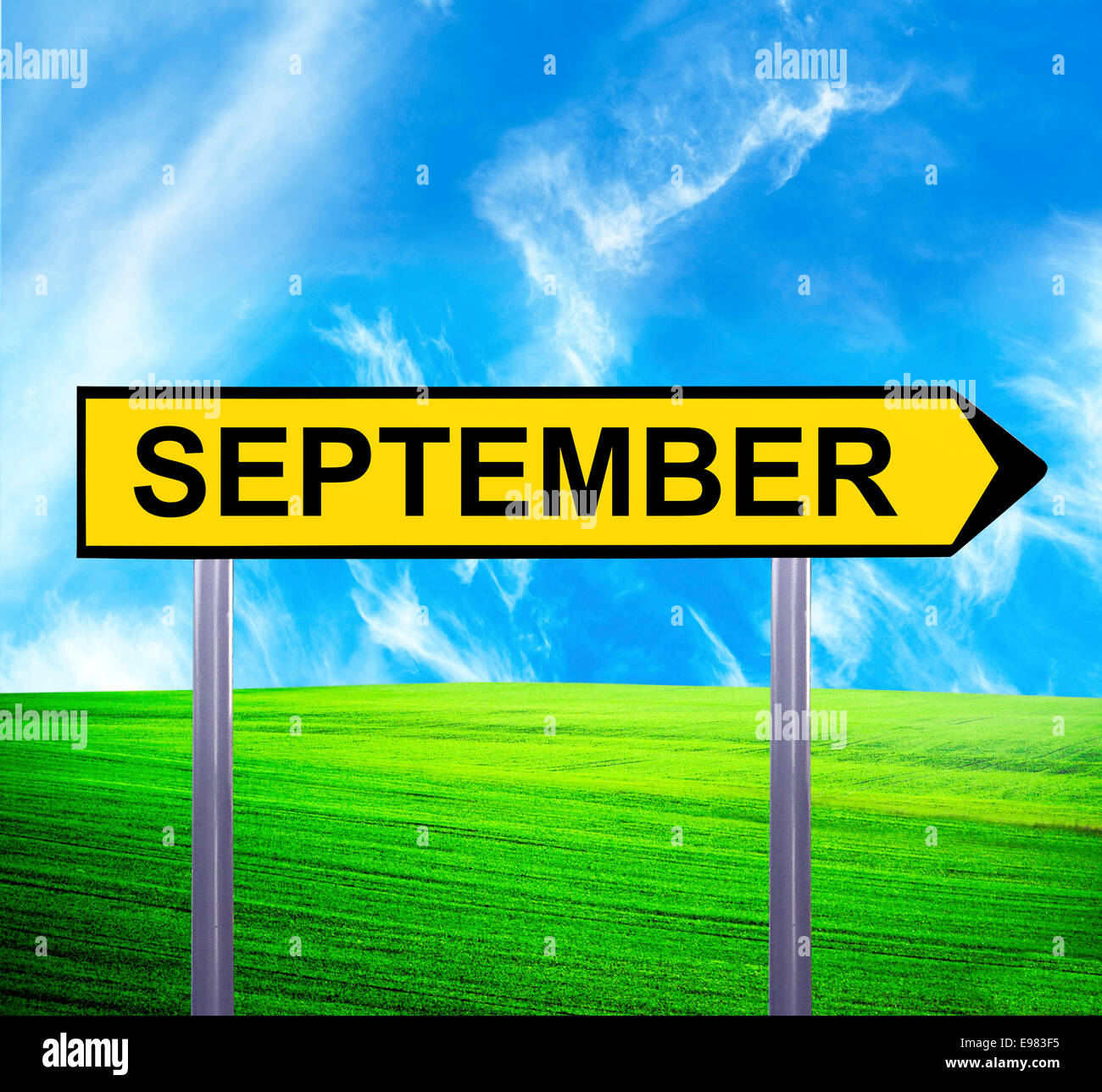 Conceptual arrow sign against beautiful landscape with text - SEPTEMBER ...