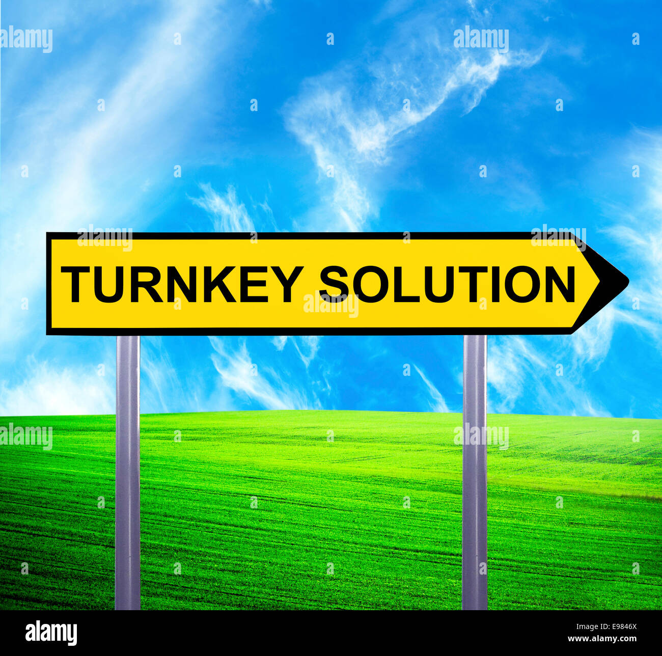 Conceptual arrow sign against beautiful landscape with text - TURNKEY ...