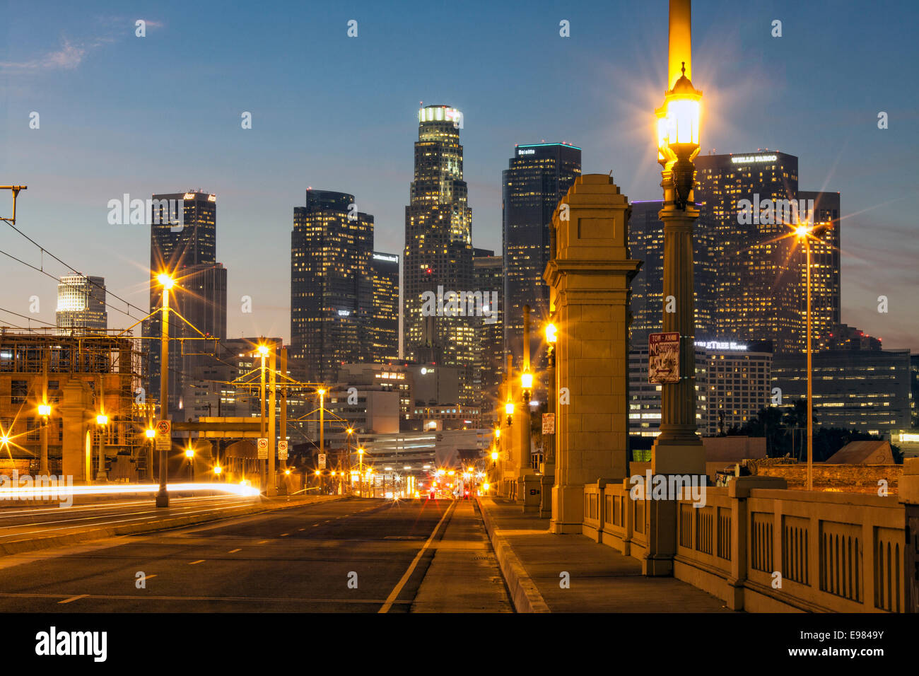 Los Angeles skyline from 1st Street Bridge, California, USA Stock Photo ...