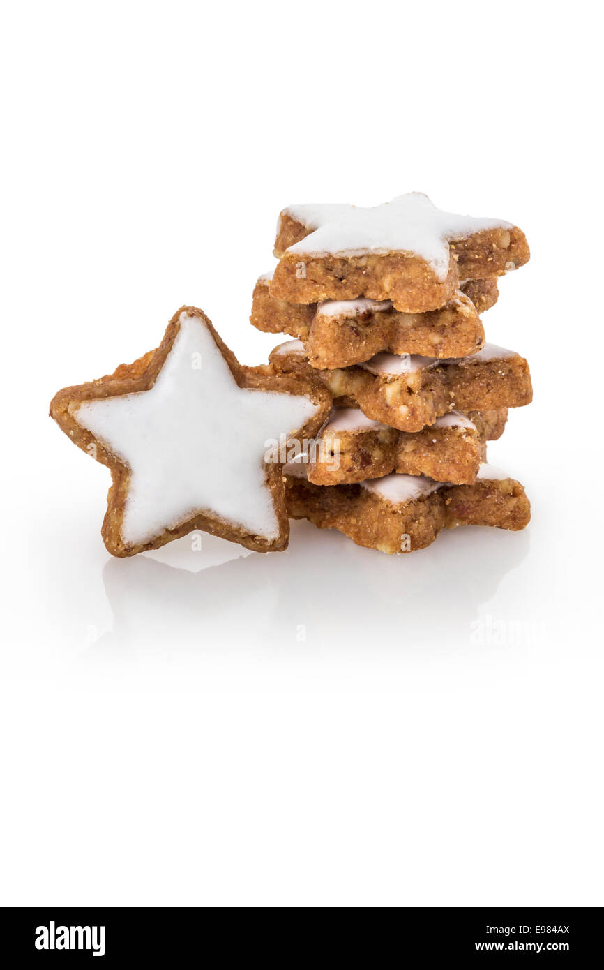 Stack of Star shaped cinnamon biscuits isolated on white background ...