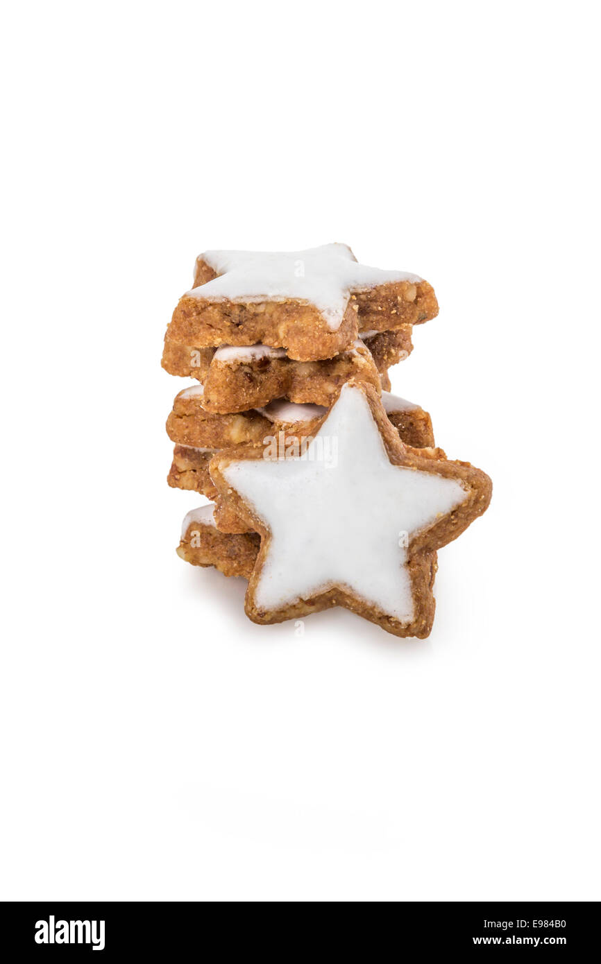Stack of Star shaped cinnamon biscuits isolated on white background ...