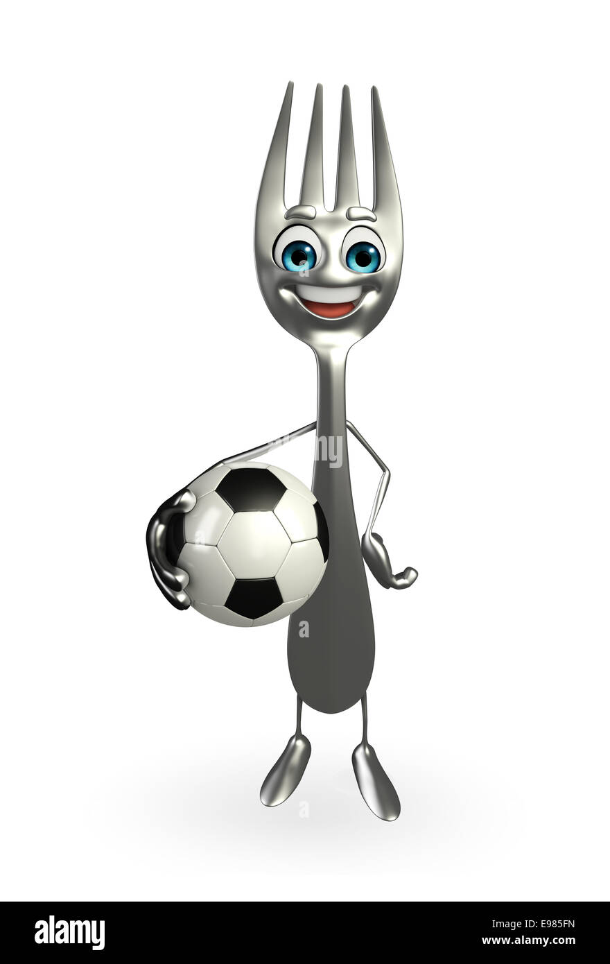 Cartoon character of fork with football Stock Photo - Alamy