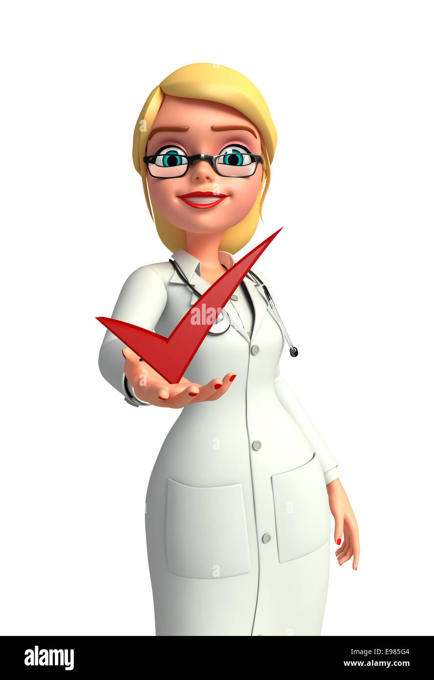 Illustration of young doctor with right sign Stock Photo - Alamy