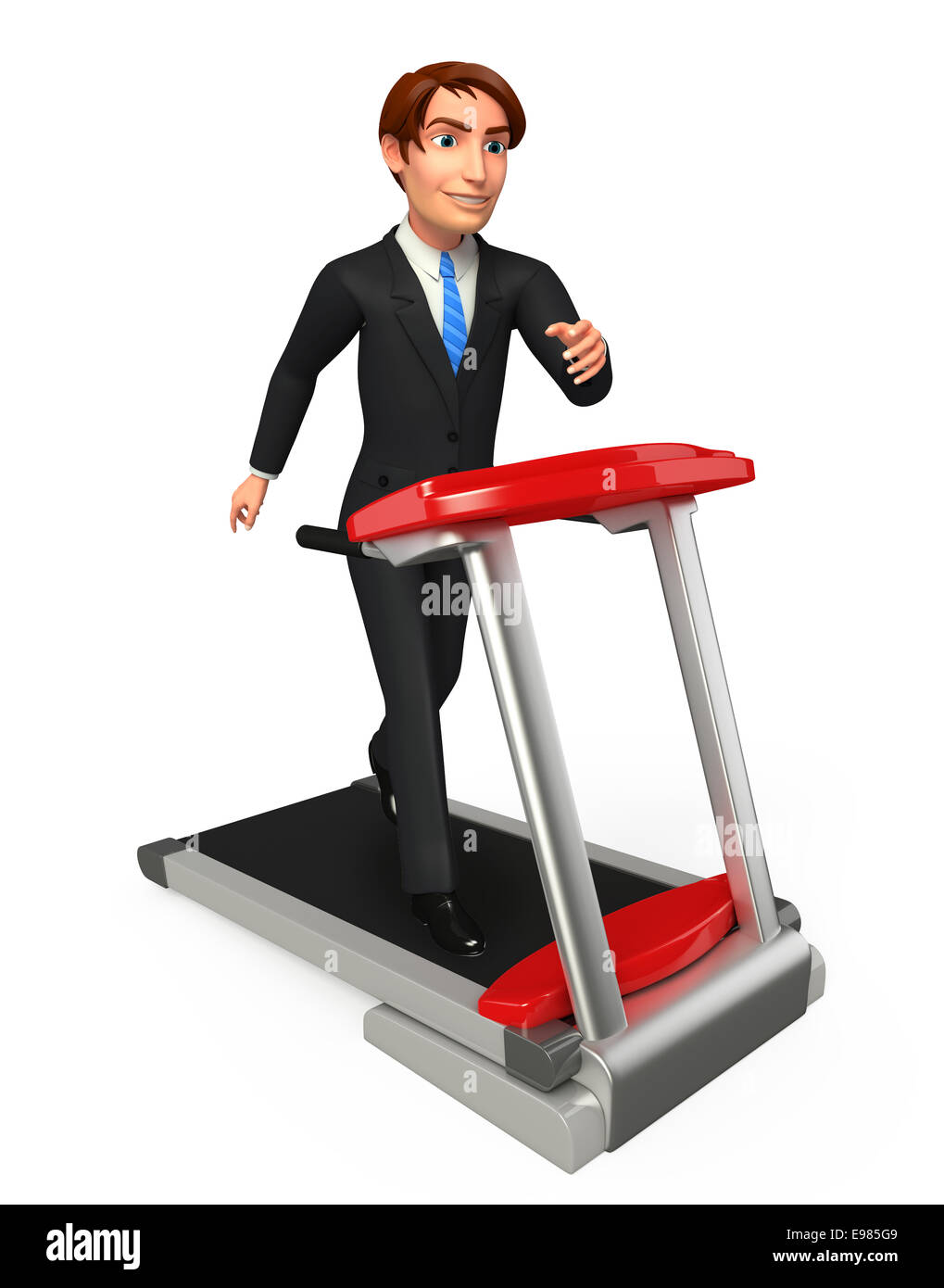Illustration of Young Business Man with walking machine Stock Photo - Alamy