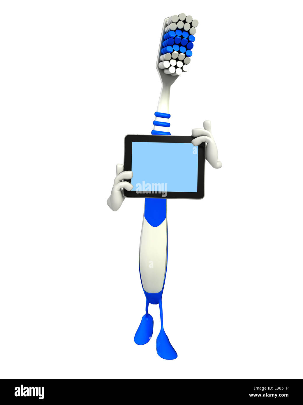 Cartoon Character of toothbrush with tab Stock Photo - Alamy