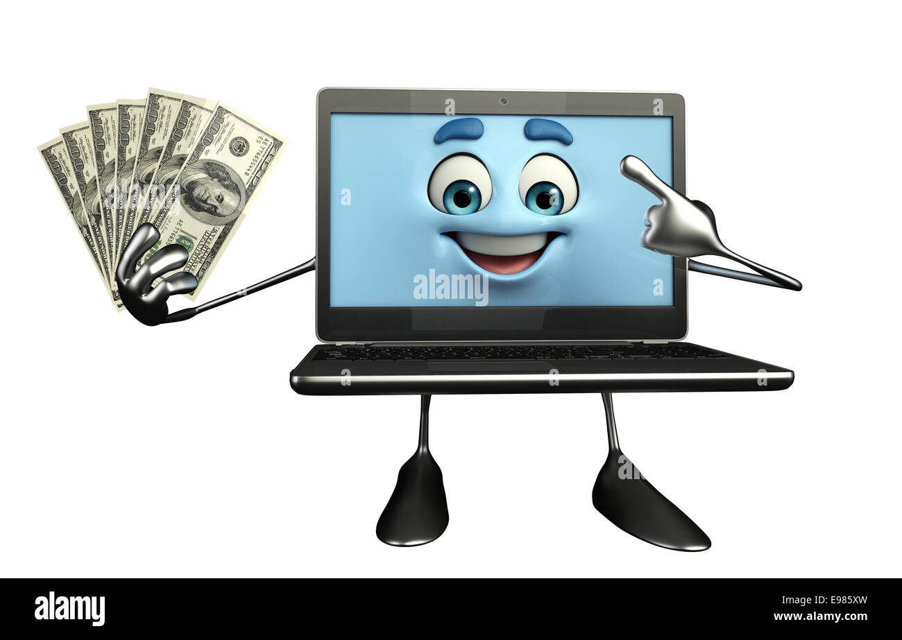 Cartoon character of Laptop with dollars Stock Photo - Alamy