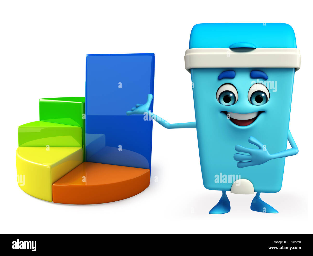 Cartoon Character of Dustbin with business graph Stock Photo - Alamy