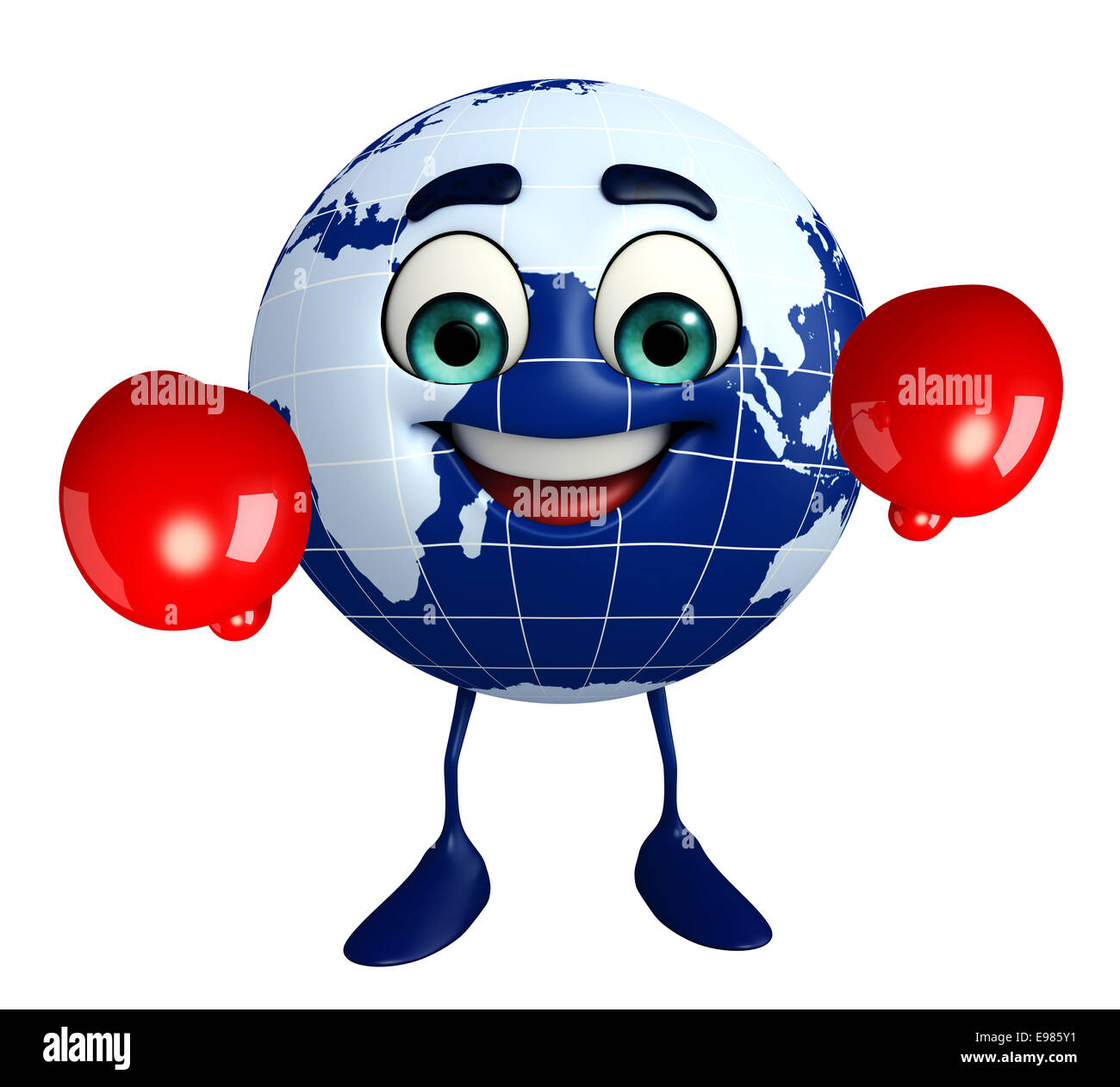 Cartoon Character of Earth with Boxing Gloves Stock Photo - Alamy