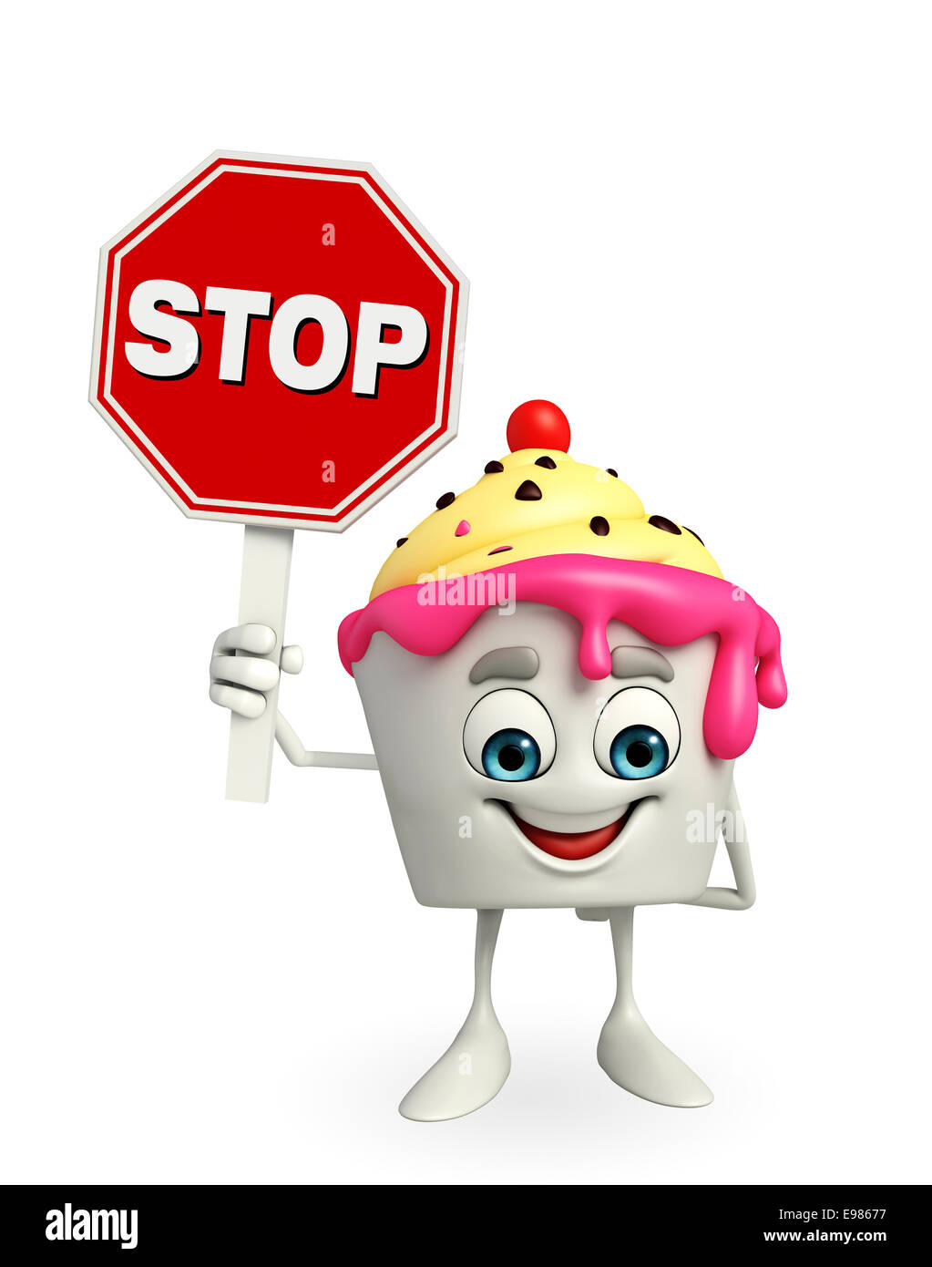 Cartoon Character of Ice Cream with stop sign Stock Photo - Alamy