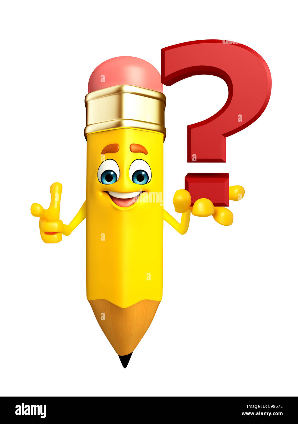 Cartoon Character of pencil with question mark Stock Photo - Alamy