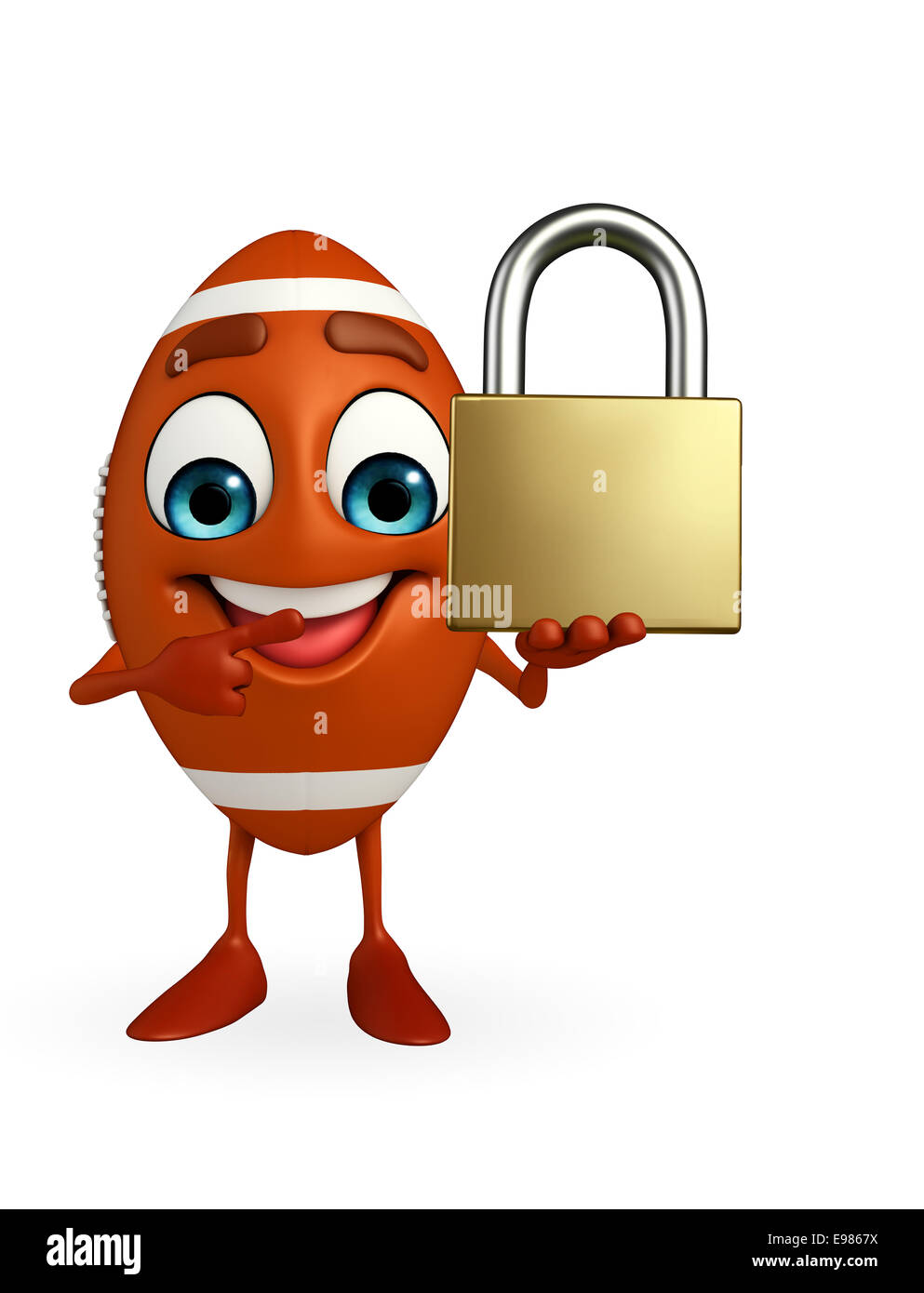 Cartoon Character of rugby ball with lock Stock Photo - Alamy