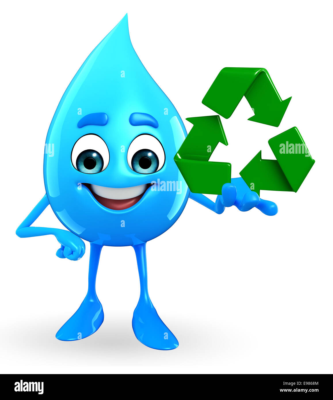 Cartoon Character Of Water Drop with recycle icon Stock Photo - Alamy