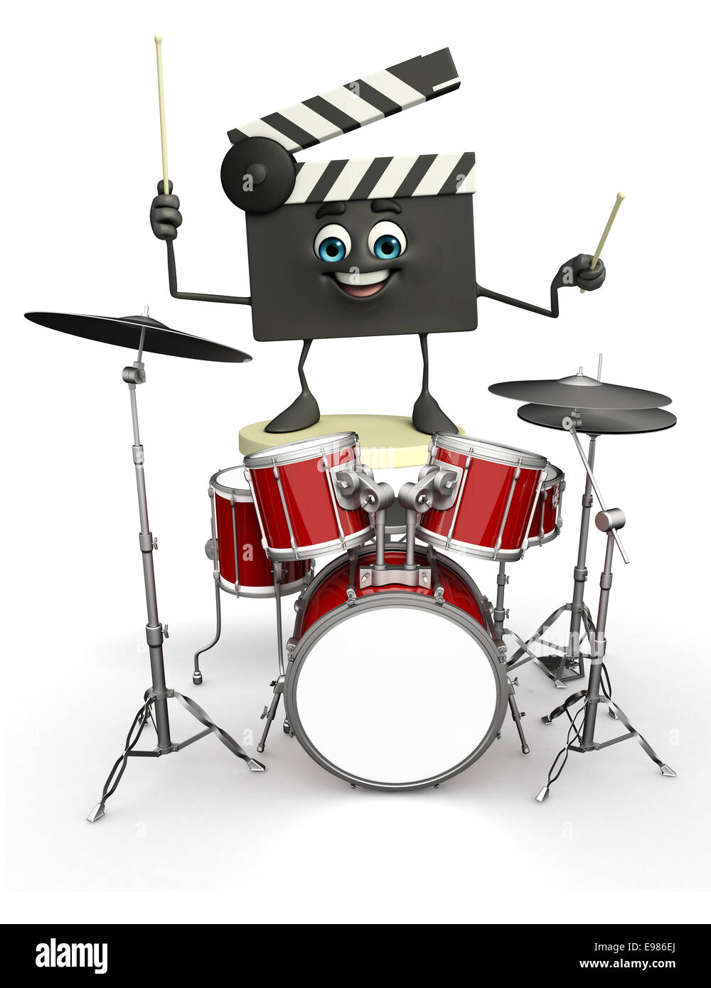 Cartoon Character of Clapper Board with drum set Stock Photo - Alamy
