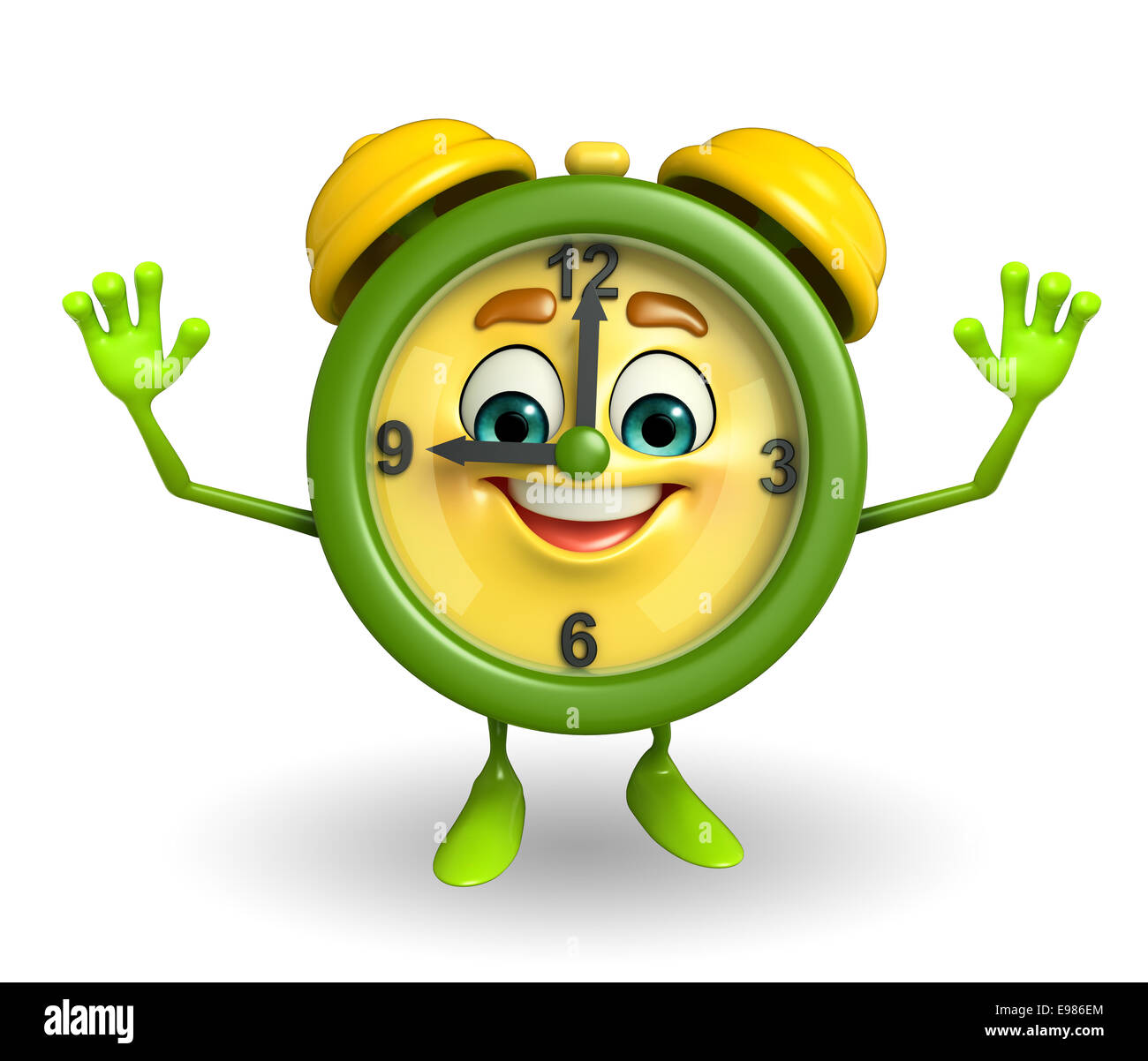 Cartoon Character of table clock is happy Stock Photo - Alamy
