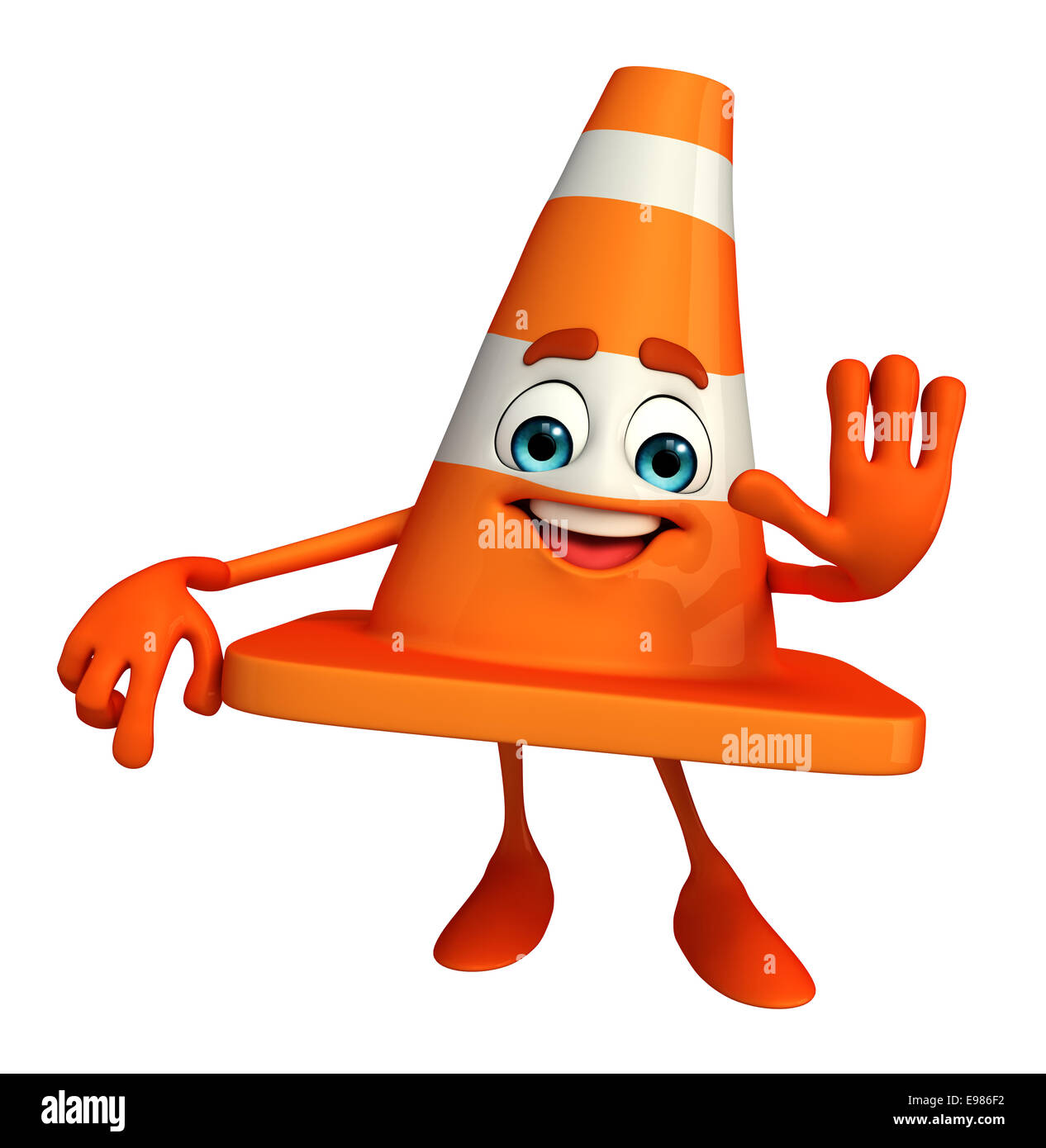 Cartoon Character of Construction cone with stop pose Stock Photo - Alamy