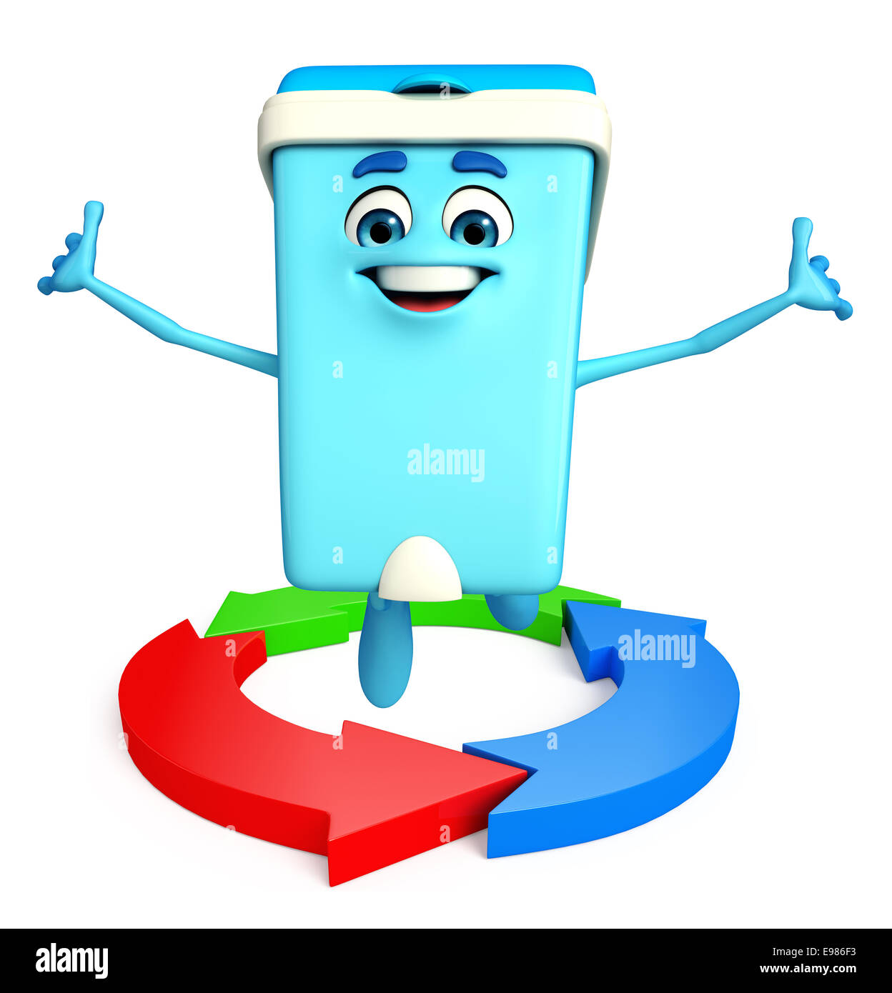 Cartoon Character of Dustbin with arrow Stock Photo - Alamy