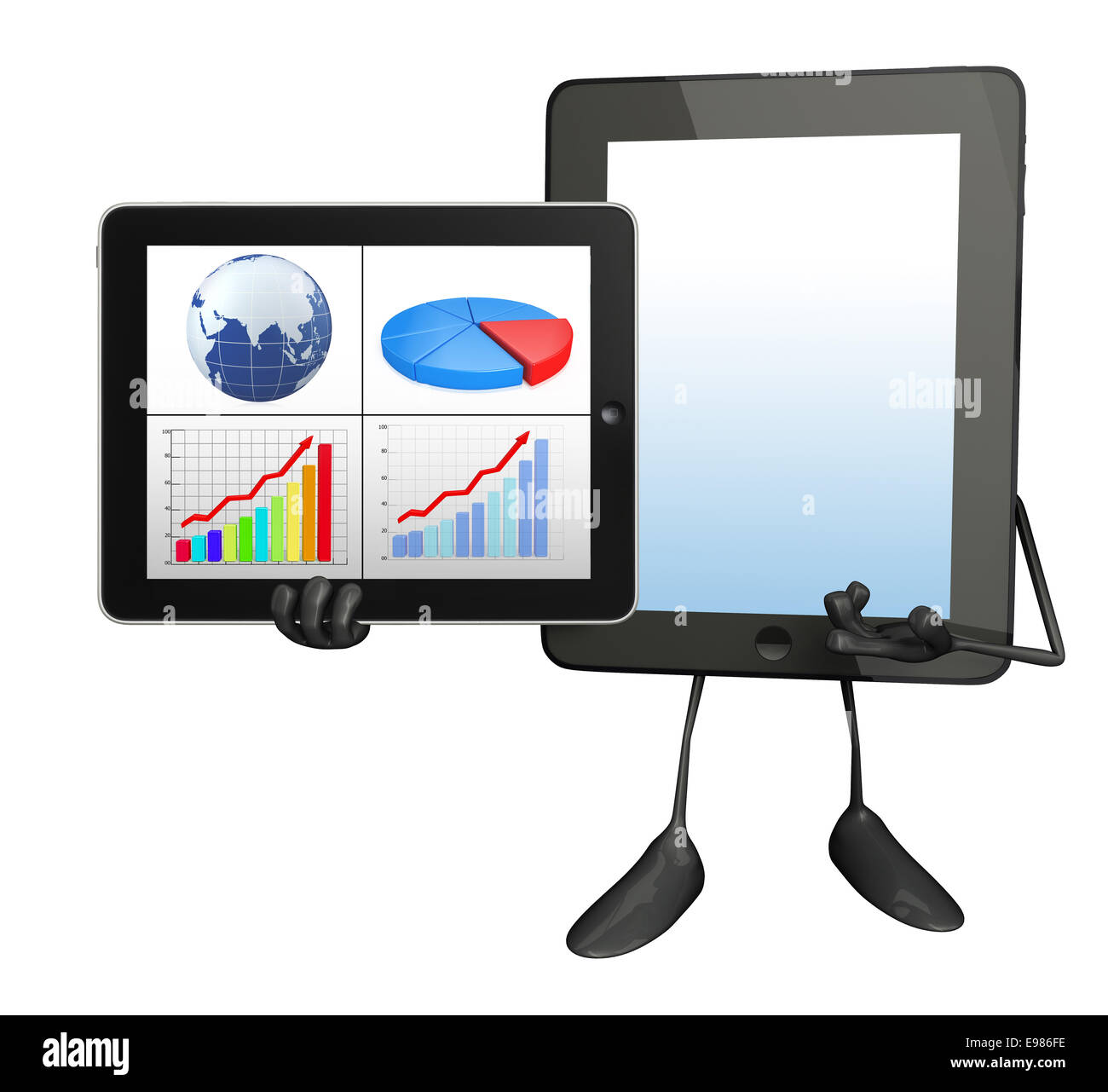 Cartoon character of tab with business graph Stock Photo - Alamy