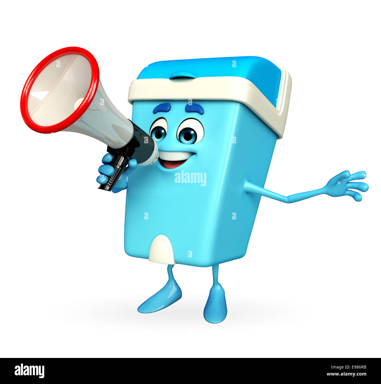 Cartoon Character of Dustbin with loudspeaker Stock Photo - Alamy