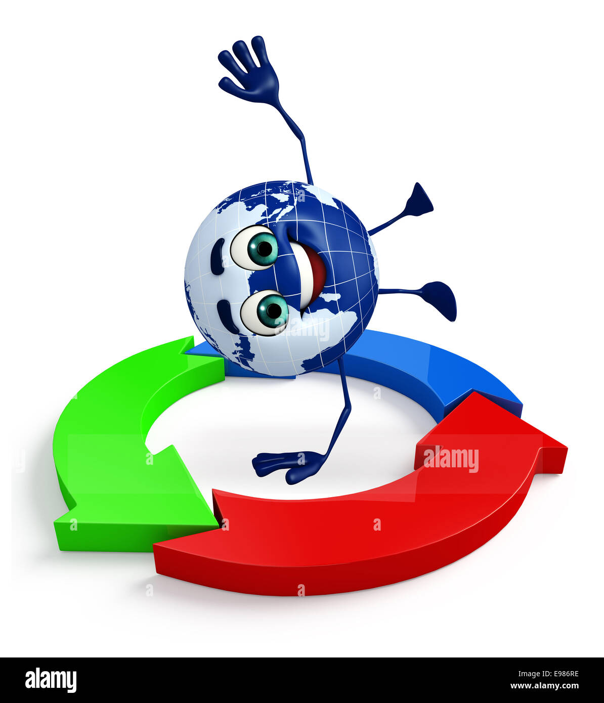 Cartoon Character of Earth with Arrow Stock Photo - Alamy