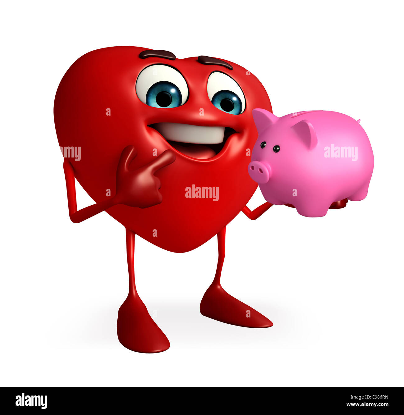 Cartoon Character of heart shape with piggy bank Stock Photo - Alamy