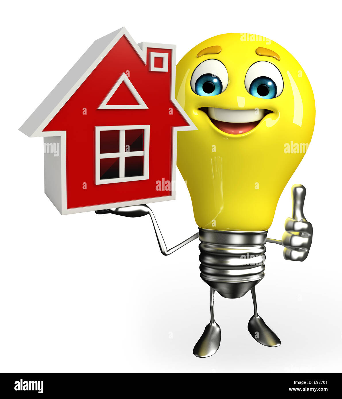 Cartoon Character of light bulb with home Stock Photo - Alamy