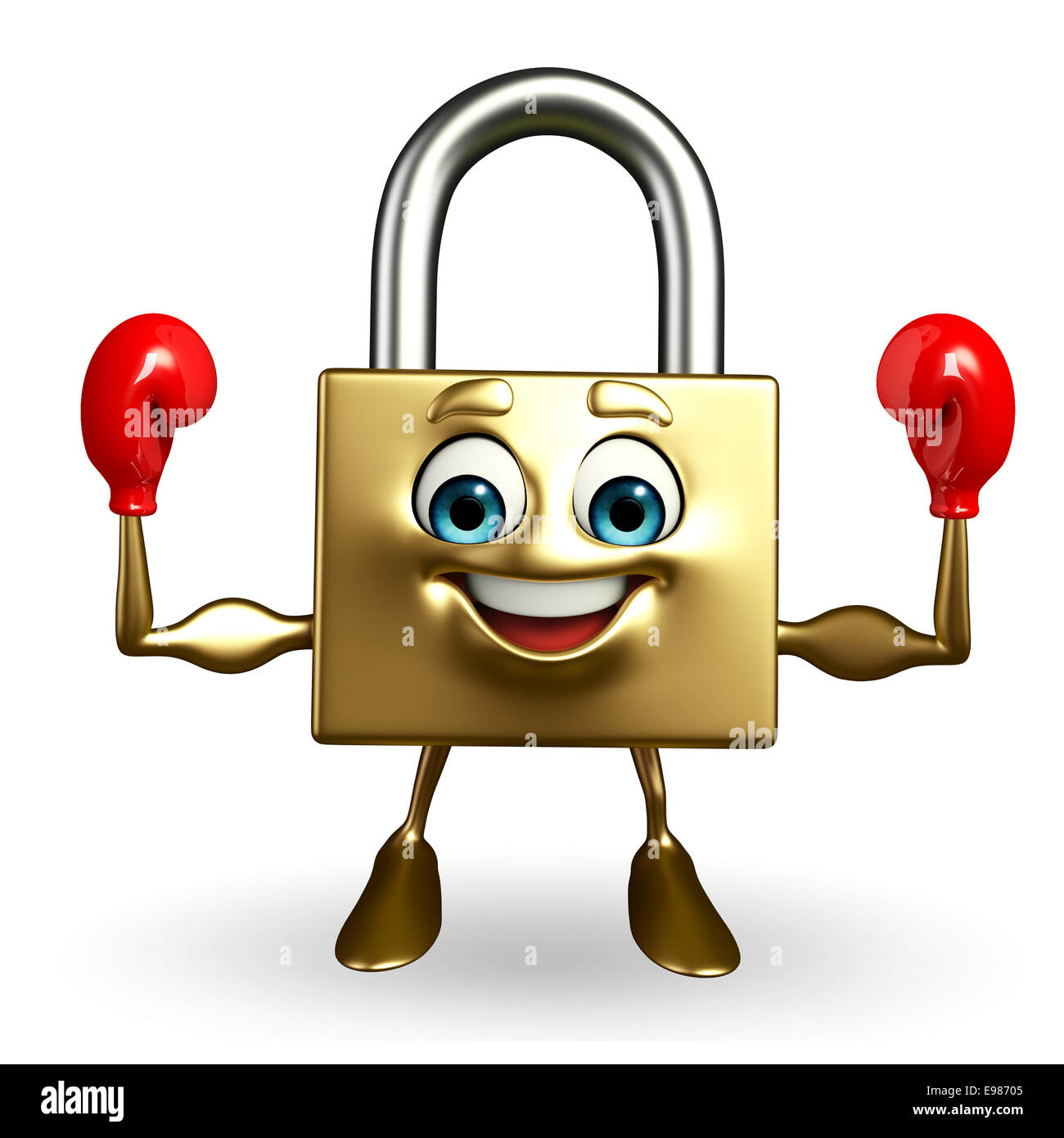 Cartoon Character of lock with Boxing Gloves Stock Photo - Alamy