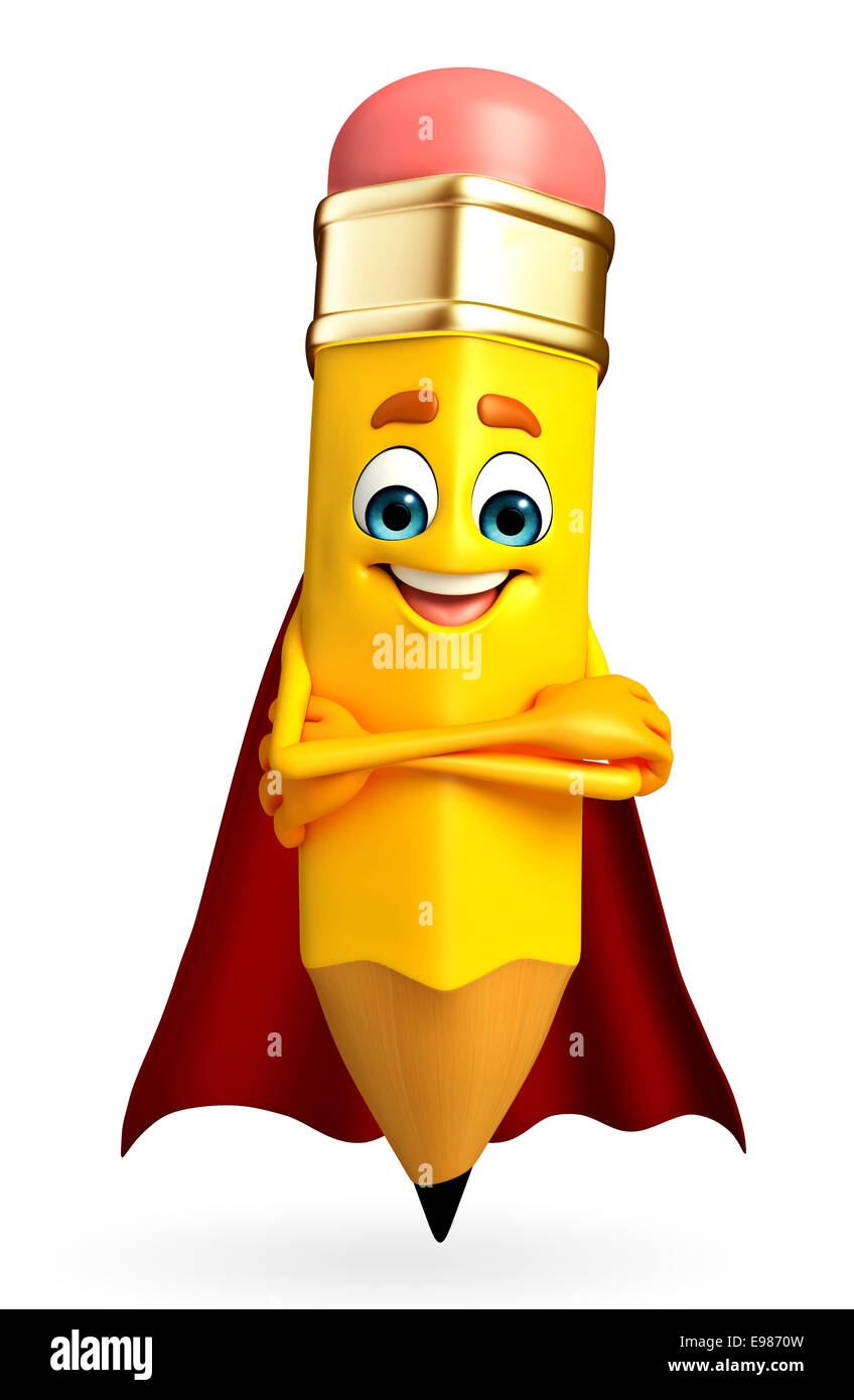 Cartoon Character of Super pencil Stock Photo - Alamy