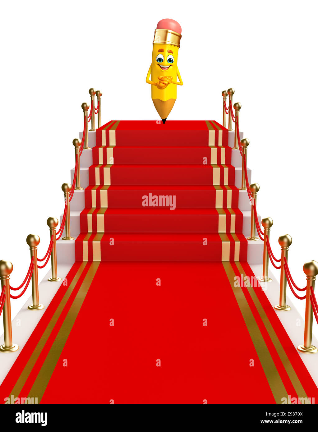 Cartoon Character of pencil with red carpet Stock Photo - Alamy