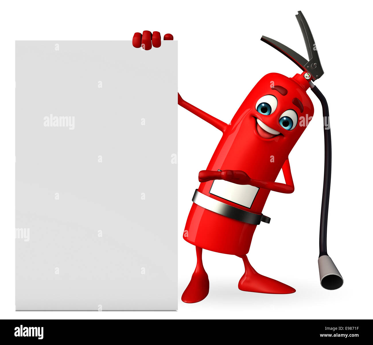 Cartoon Character of fire extinguisher with sign Stock Photo - Alamy