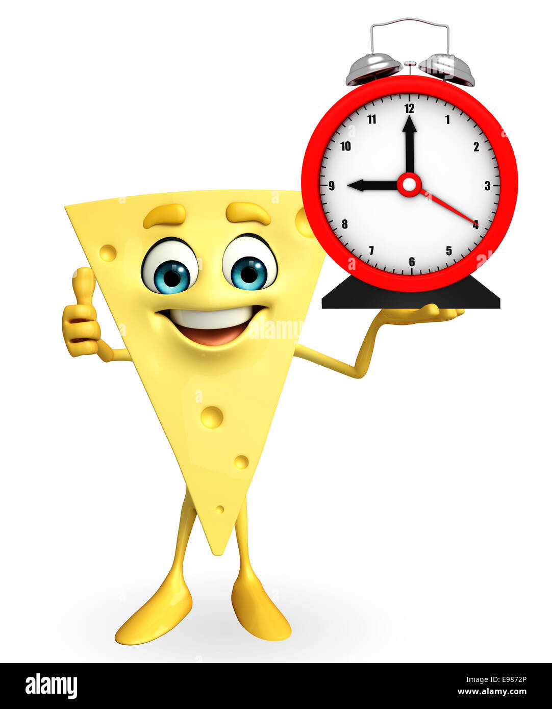 Cartoon Character of Cheese with table clock Stock Photo - Alamy