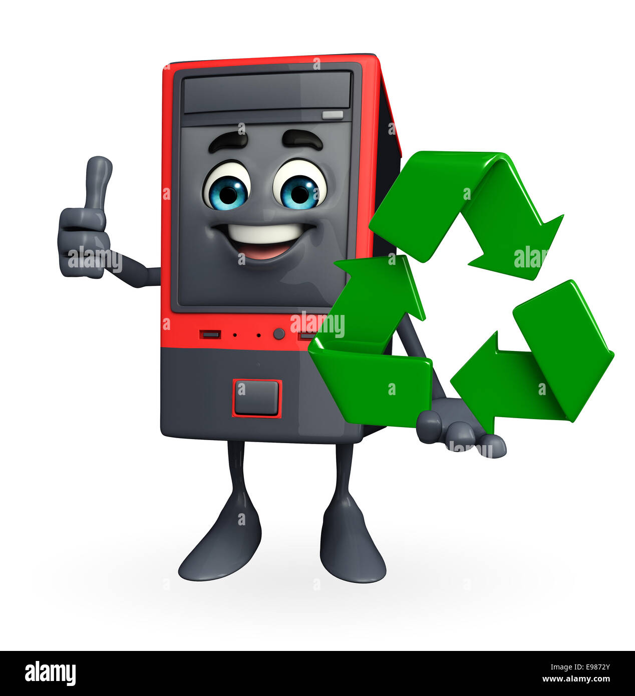 Cartoon Character of Computer Cabinet with recycle icon Stock Photo - Alamy