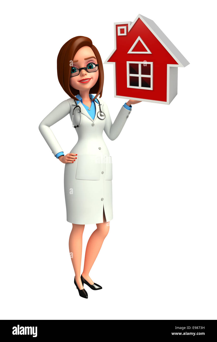Illustration of young doctor with home Stock Photo - Alamy