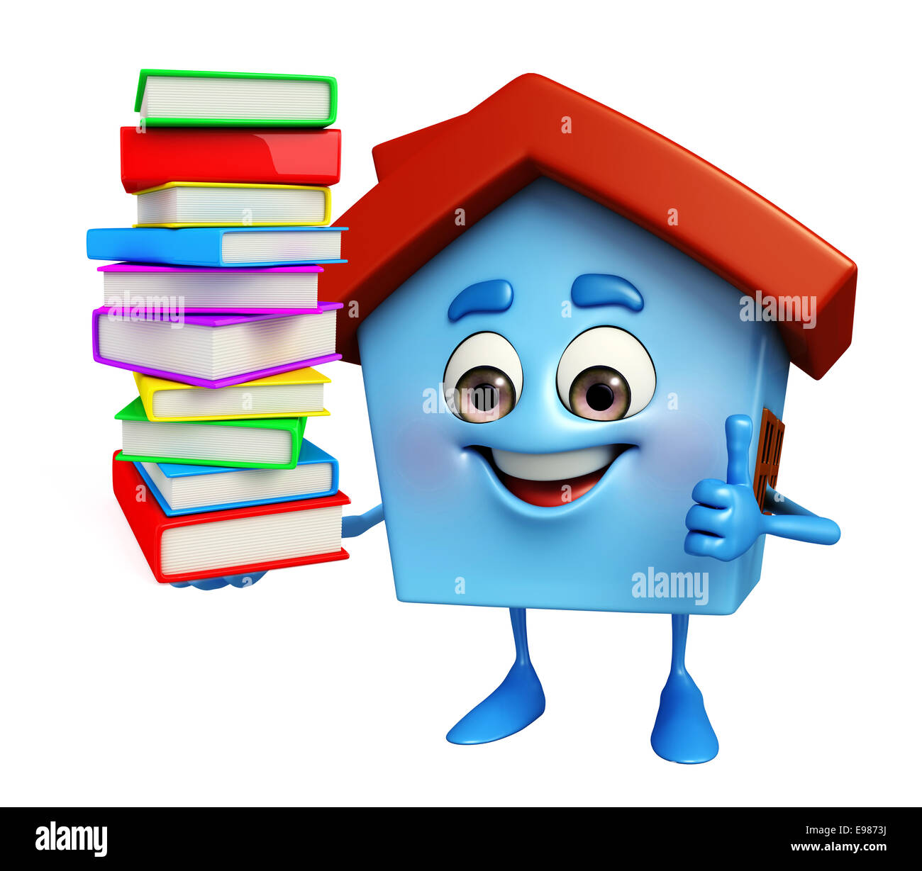 Cartoon Charcter of house with books pile Stock Photo - Alamy