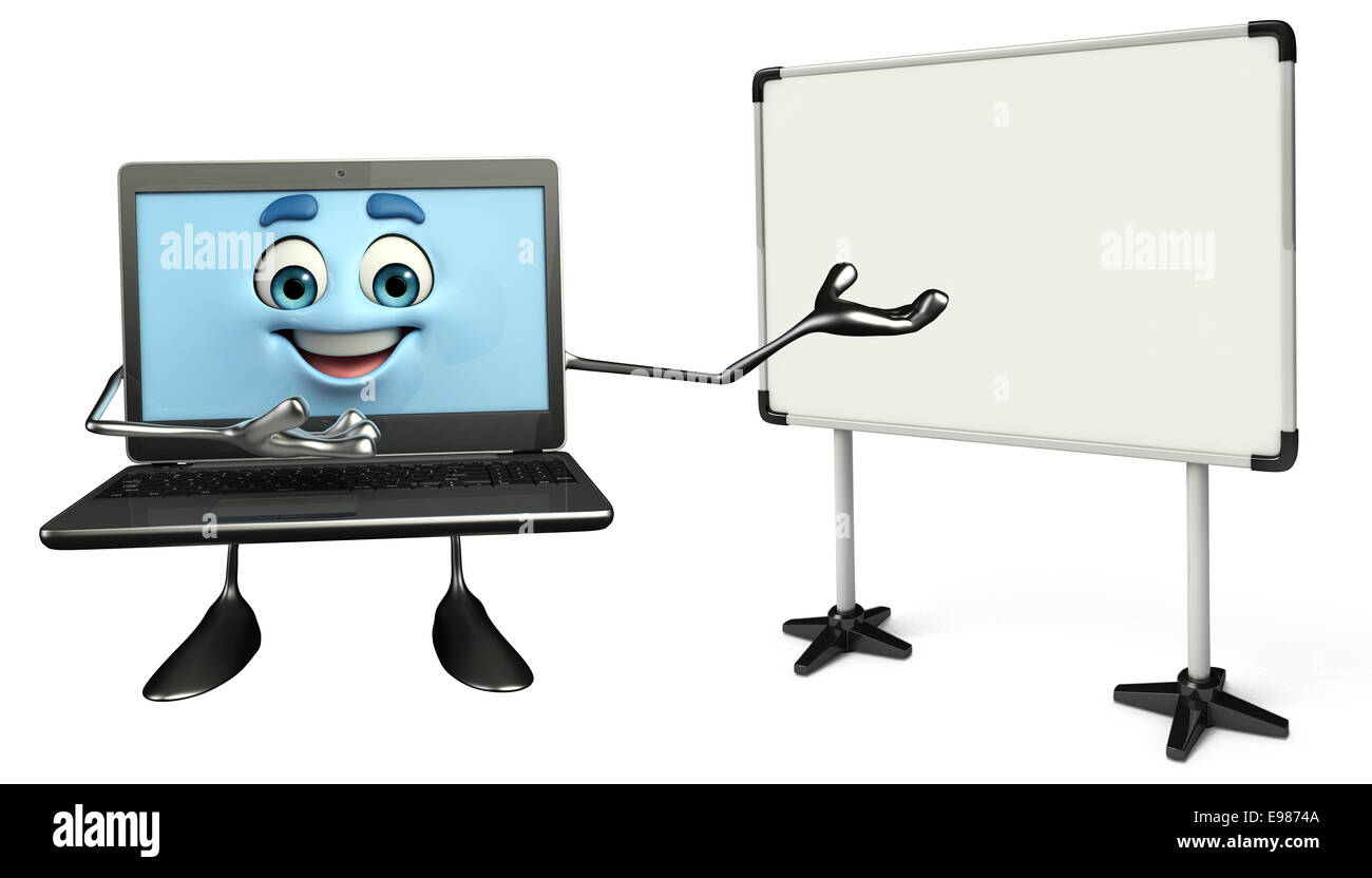 Cartoon character of Laptop with display board Stock Photo - Alamy