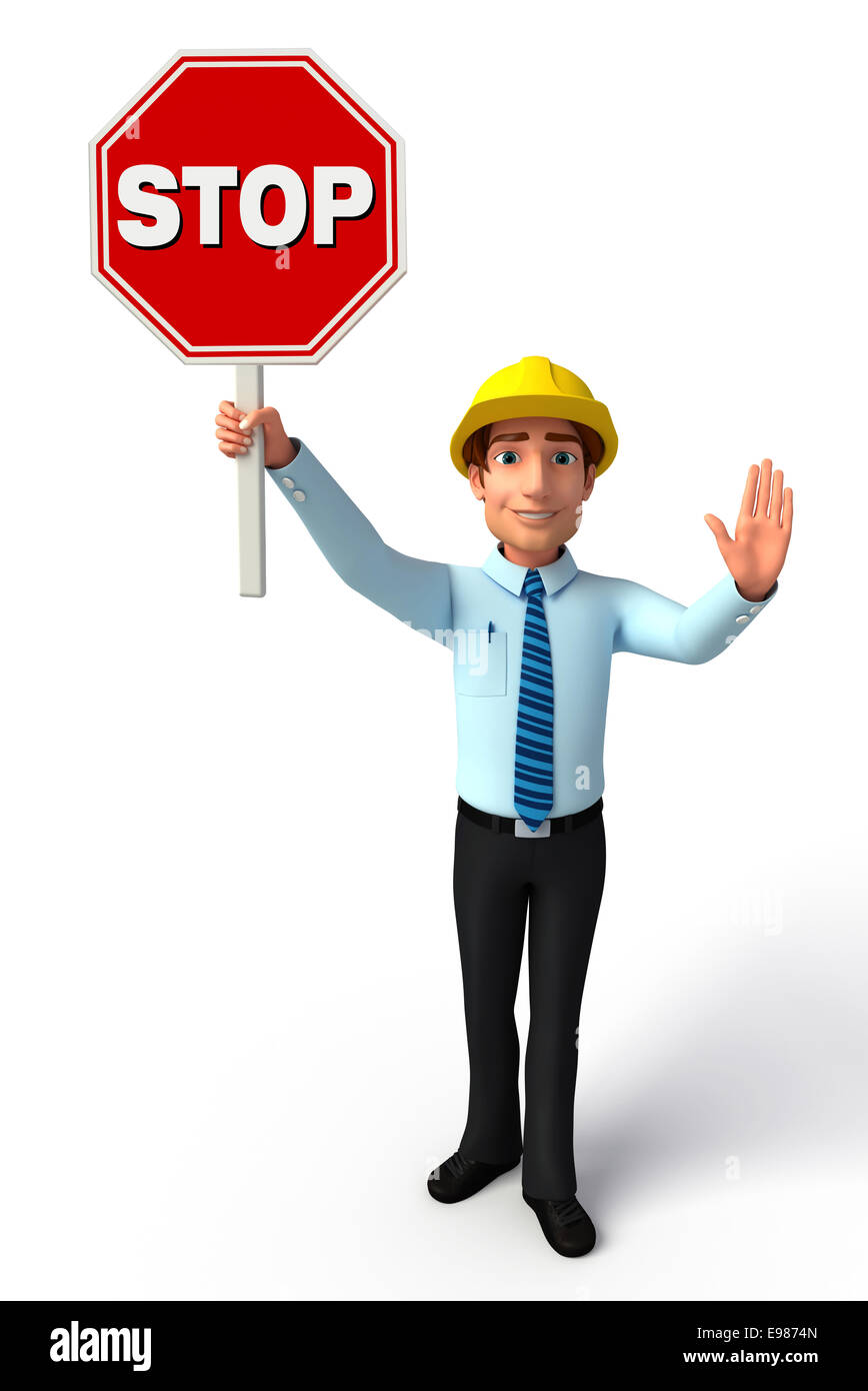 Illustration of service man with Stop sign Stock Photo - Alamy