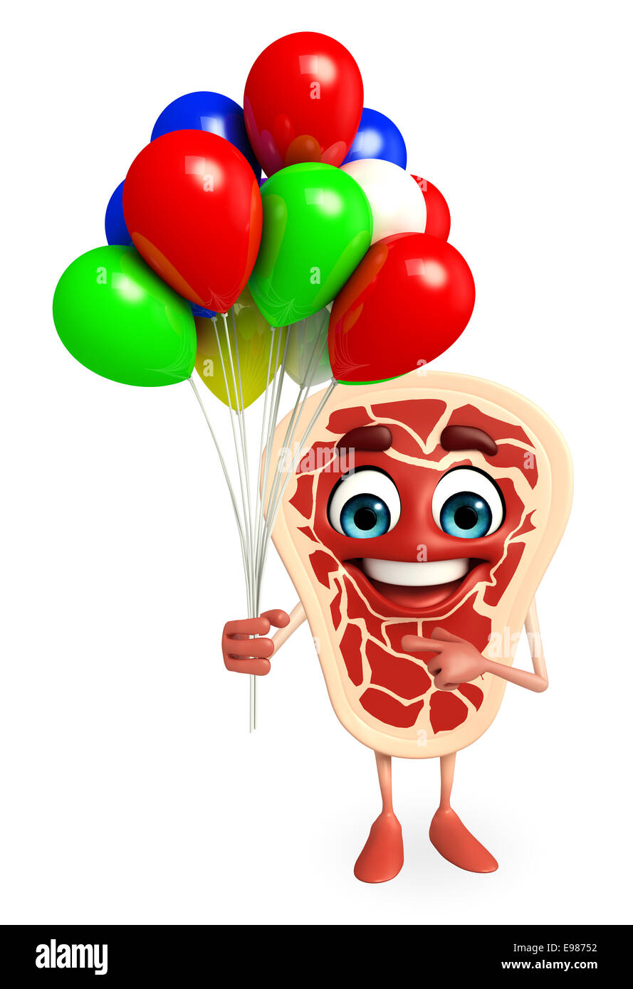 Cartoon Character of meat steak with Balloon Stock Photo - Alamy