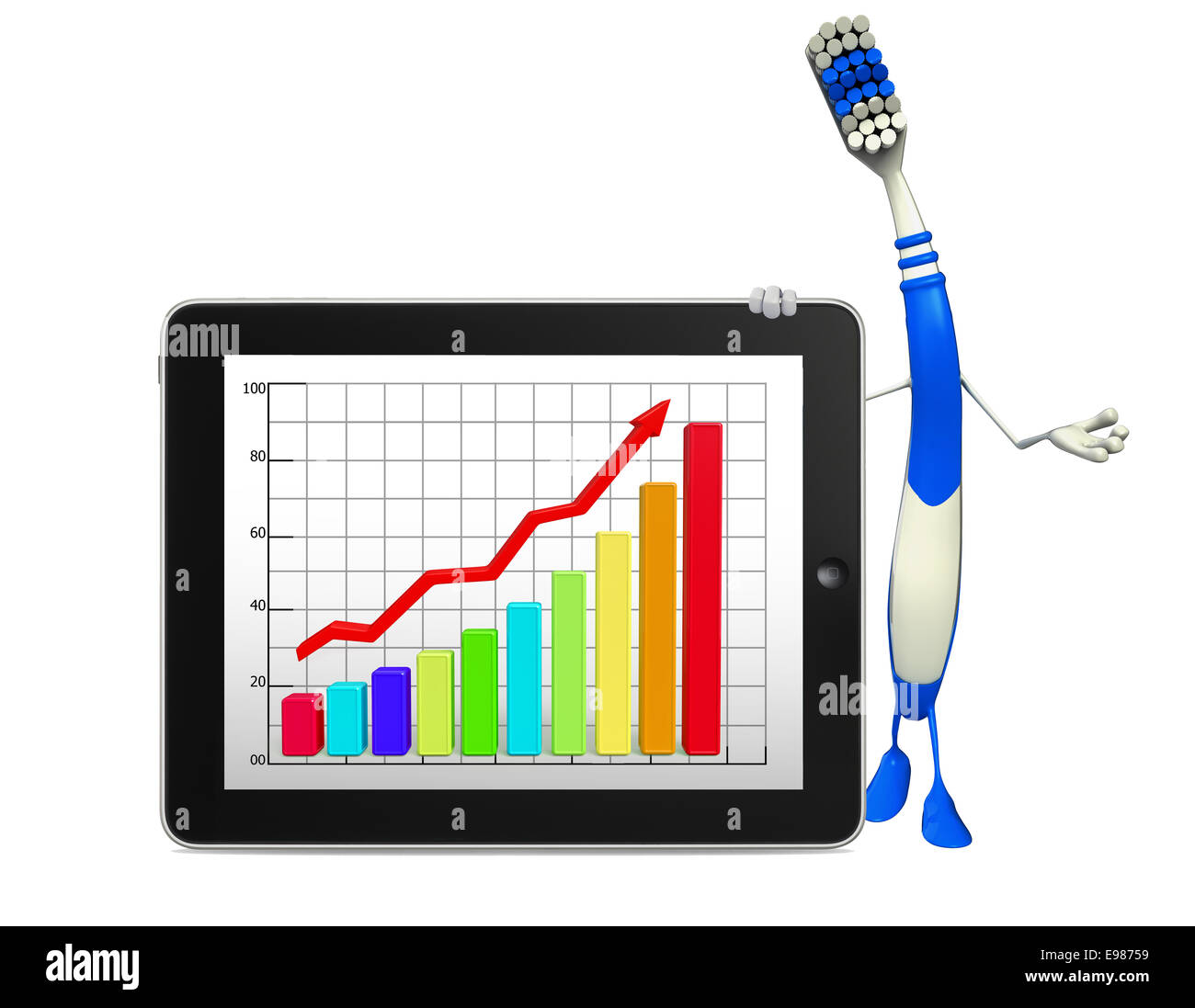 Cartoon Character of toothbrush with Business graph Stock Photo - Alamy