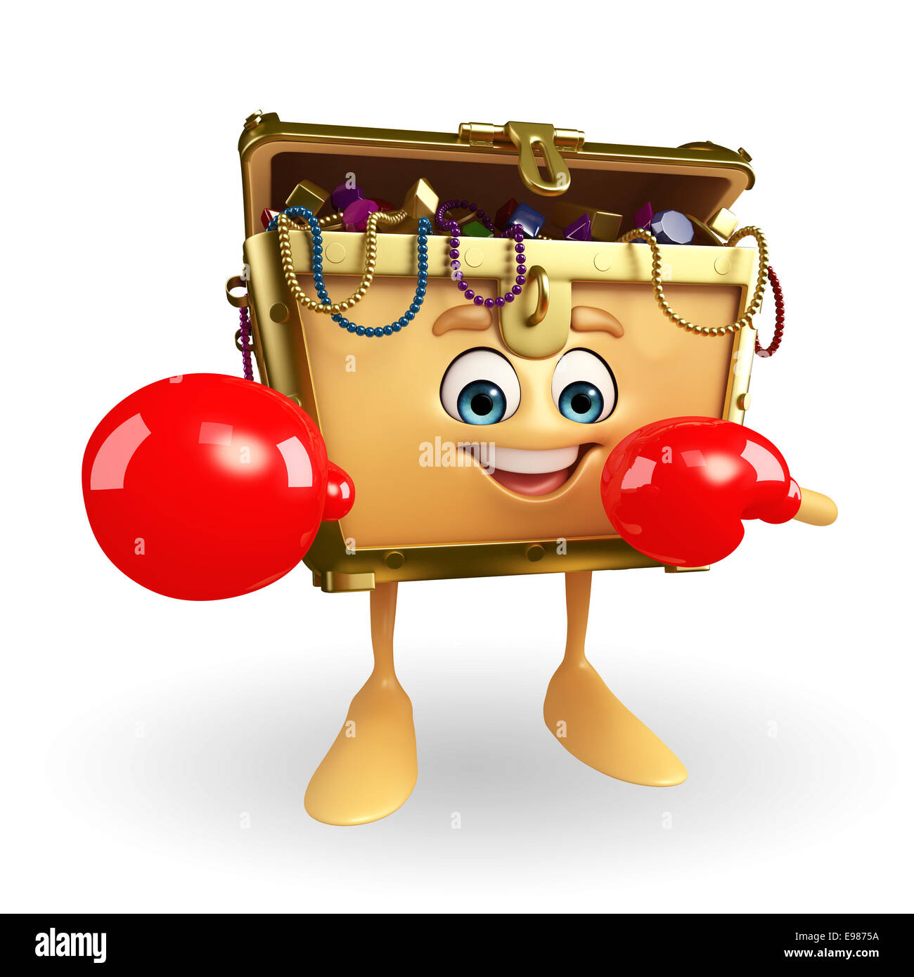 Cartoon Character of Treasure box with boxing glove Stock Photo - Alamy